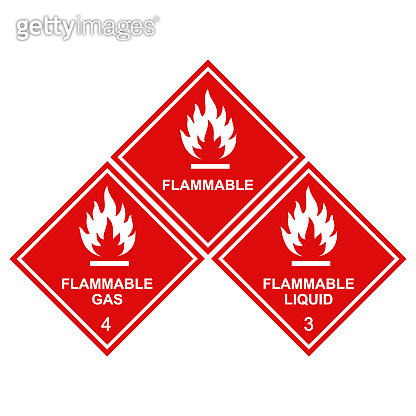 flammable sign icons red square, flammable gas, flammable liquid labels ...