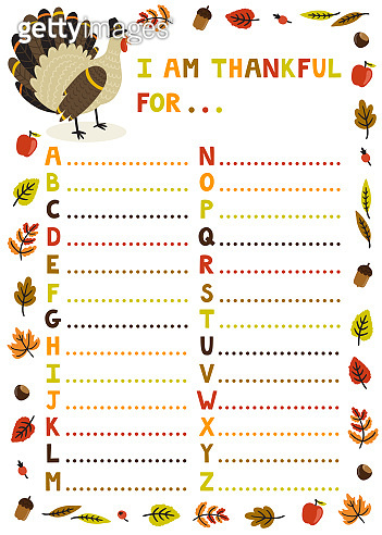 Vector illustration with Thanksgiving ABC sheet. Concept background ...