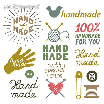 Vector set of hand drawing logos for handmade with different objects ...