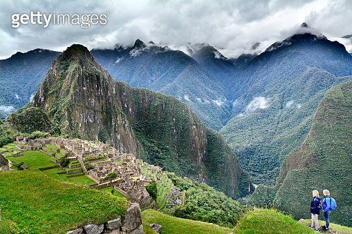 Two Female Tourists Visit Ancient Lost City of Machu Picchu during the ...