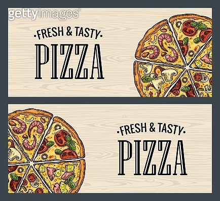 Horizontal poster slice pizza Pepperoni, Hawaiian, Margherita, Mexican ...