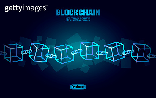 Blockchain cube chain symbol on square code big data flow information ...