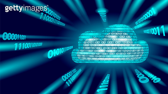 Cloud computing online storage binary code numbers. Big data information future modern internet ...