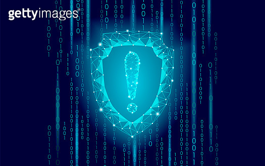 Cyber security safety shield low poly exclamation point. Polygonal ...