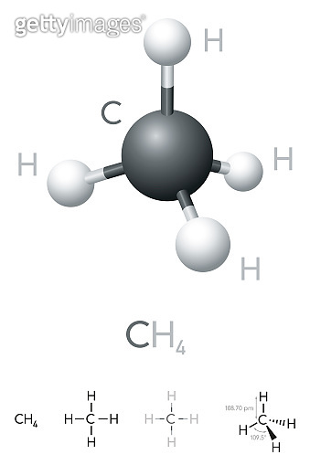 Methane, CH4, molecule model and chemical formula 이미지 (1041722948) - 게티 ...