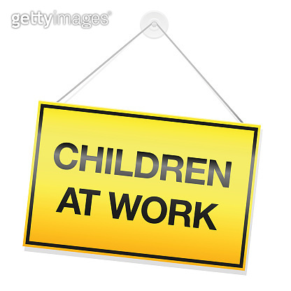 CHILDREN AT WORK signboard. Symbol for children doing their homework or ...
