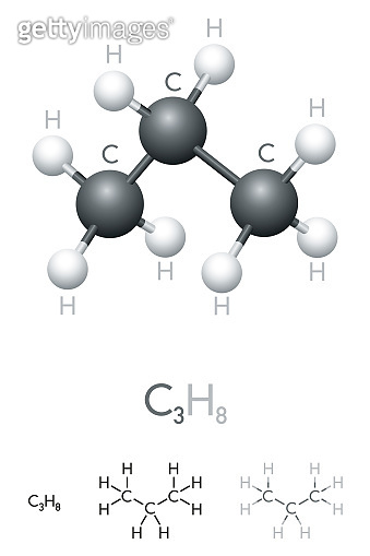 Propane, C3H8, molecule model and chemical formula 이미지 (1044731570 ...
