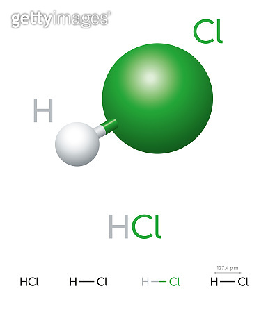 HCl Hydrogen chloride molecule model and chemical formula (1040444800 ...