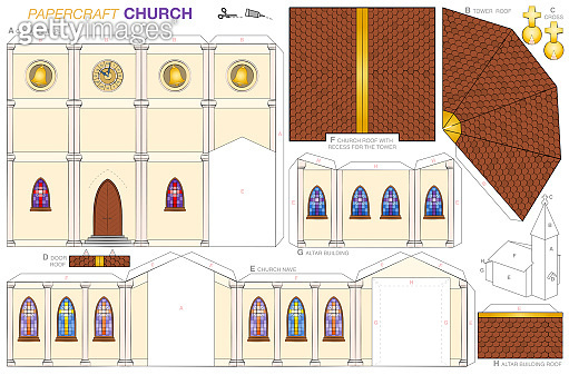 Church building paper craft model. Cut-out sheet for making a detailed ...