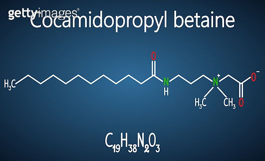Cocamidopropyl betaine (CAPB) molecule. Structural chemical formula and ...