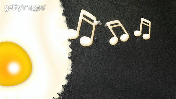 Musical notes forming from a fried egg (1030383202) 일러스트, 무료 일러스트 - 게티이미지뱅크