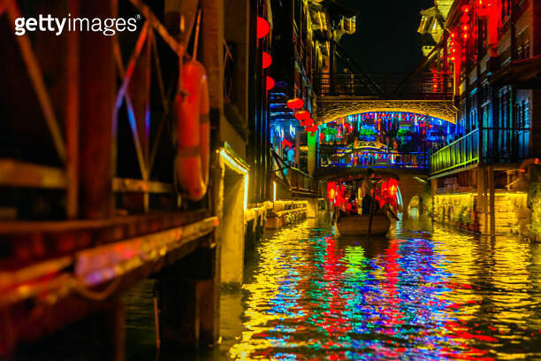 Night view of Tai'erzhuang Town in Shandong province, China,East Asia ...