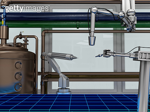 mechanized assembly line / laboratory mechanized with robotic metallic ...