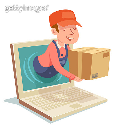 laptop internet delivery concept box computer monitor cartoon character ...