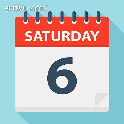 Saturday 6 - Calendar Icon. Vector illustration of week day paper leaf ...