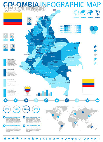 Colombia - infographic map and flag - Detailed Vector Illustration ...