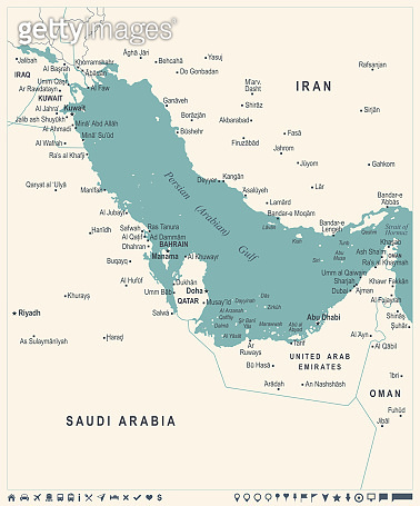 Persian Gulf Map - Vintage Vector Illustration (911843050) 일러스트, 무료 ...