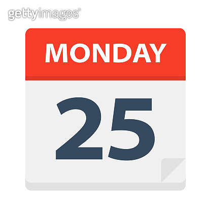 Monday 25 - Calendar Icon. Vector illustration of week day paper leaf ...