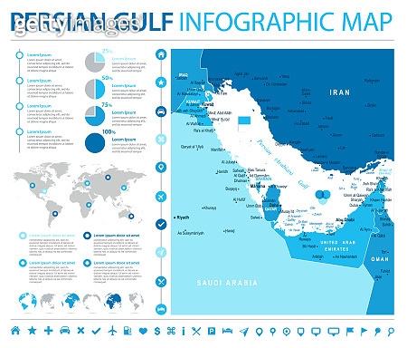 Persian Gulf Map - Info Graphic Vector Illustration 이미지 (911842986 ...