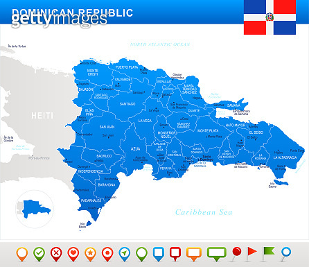 Dominican Republic - map, flag and navigation icons - Detailed Vector ...