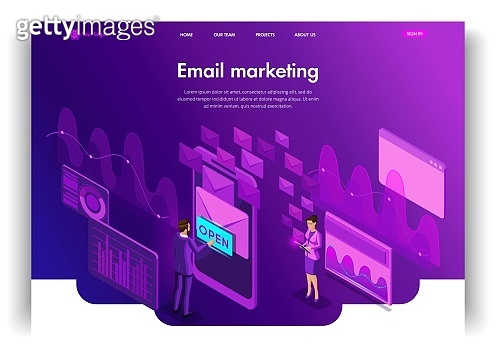 Website template design. Isometric concept Email Inbox Electronic ...
