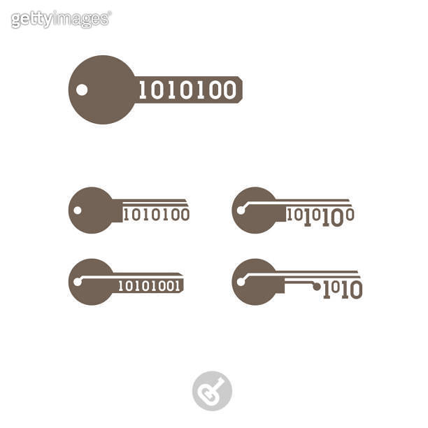 Set of keys with binary code. Electronic digital security system icon ...