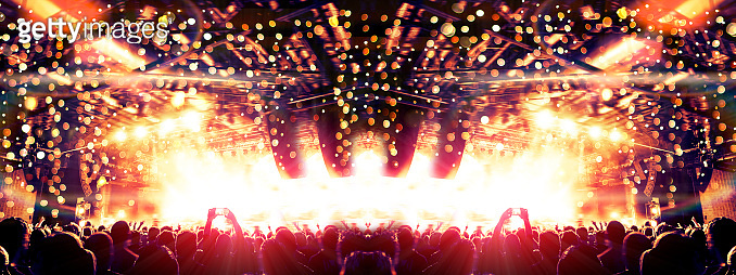 Concert venue crowded with distress effects and lens flare (966187148 ...