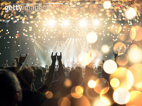 Concert venue crowded with distress effects and lens flare (966187102 ...