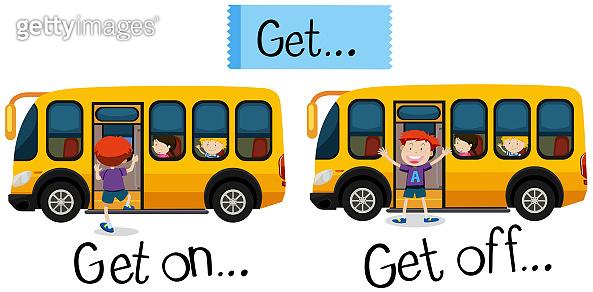 Wordcard for get on and get off 이미지 (940177622) - 게티이미지뱅크