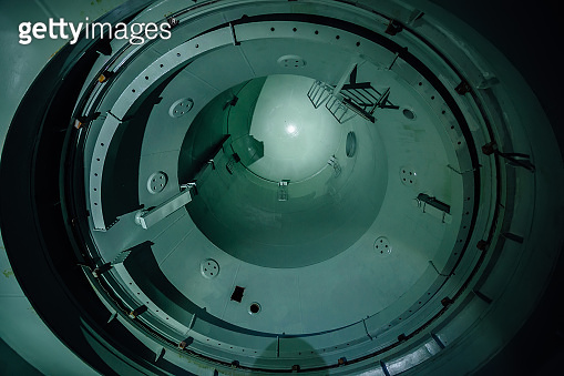 Inside unfinished reactor vessel of abandoned nuclear power plant ...