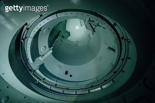 Inside unfinished reactor vessel of abandoned nuclear power plant ...
