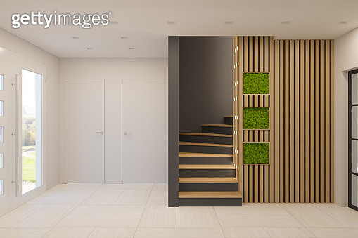 3d render interior design of a foyer in a private country house 이미지 ...