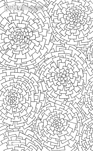 Difficult Uncolored Adult Coloring book page with optical illusion and ...