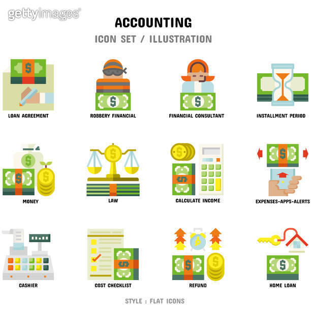 Accounting Icon Set, 12 icons for web design and vector illustration ...