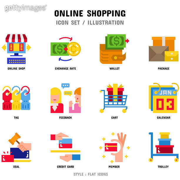 Online Shopping Icon Set, 12 icons for web design and vector ...