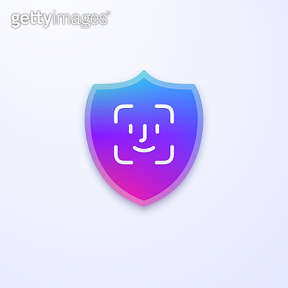Security shield vector icon. Face identification. Face password ...