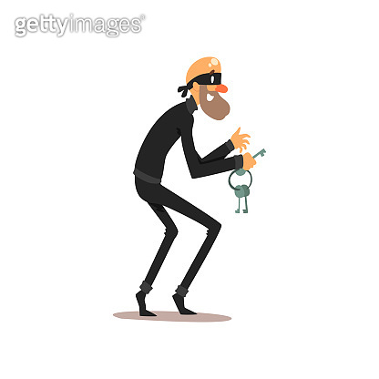 Male thief in mask with master keys, robber cartoon character ...