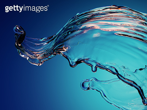 3d render, clear splash, water wave, curvy jet, wavy liquid, highlight ...