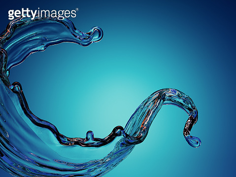 3d render, clear splash, water wave, curvy jet, wavy liquid, highlight ...