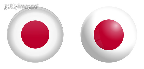 Japan flag under 3d dome button and on glossy sphere / ball ...