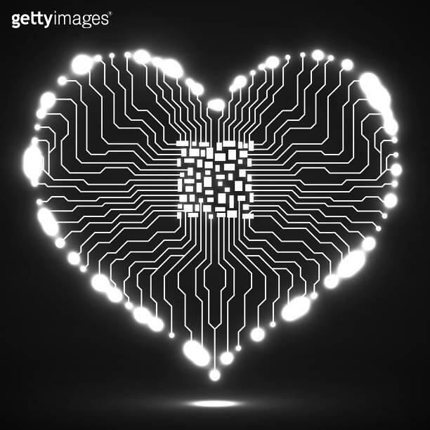 Abstract neon electronic circuit board with cpu in shape of heart 이미지 ...