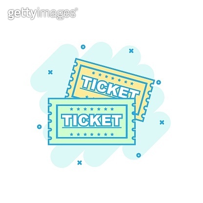 Cartoon colored ticket icon in comic style. Admit one sign illustration ...