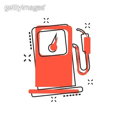Vector cartoon fuel gas station icon in comic style. Car petrol pump ...