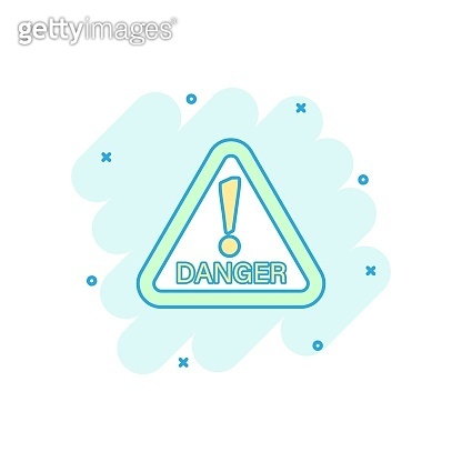 Vector cartoon danger icon in comic style. Attention caution sign ...