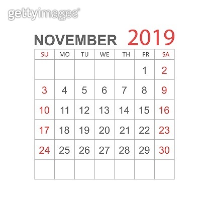 Calendar november 2019 year in simple style. Calendar planner design ...