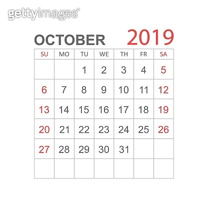 Calendar october 2019 year in simple style. Calendar planner design ...
