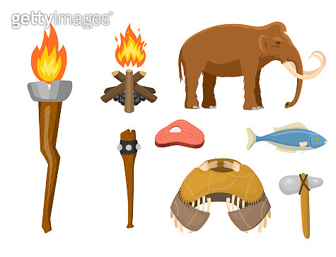 Stone age vector aboriginal primeval historic hunting primitive people ...