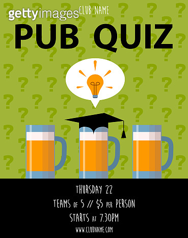 Pub quiz with beer cup. Quiz night announcement poster design web ...