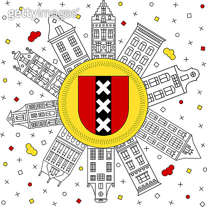 Flat line Amsterdam city skyline around the circle label with city ...