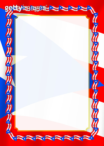 Frame and border of ribbon with Puerto Rico flag, template elements for ...